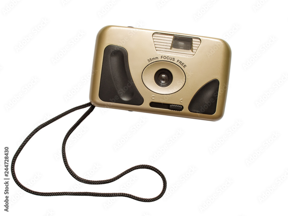 Point-and-shoot 90s retro style camera isolated on white background ...