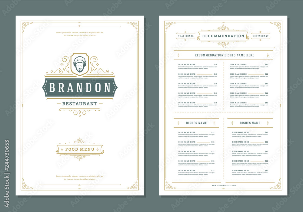 Restaurant menu design and label vector brochure template. Stock Vector ...