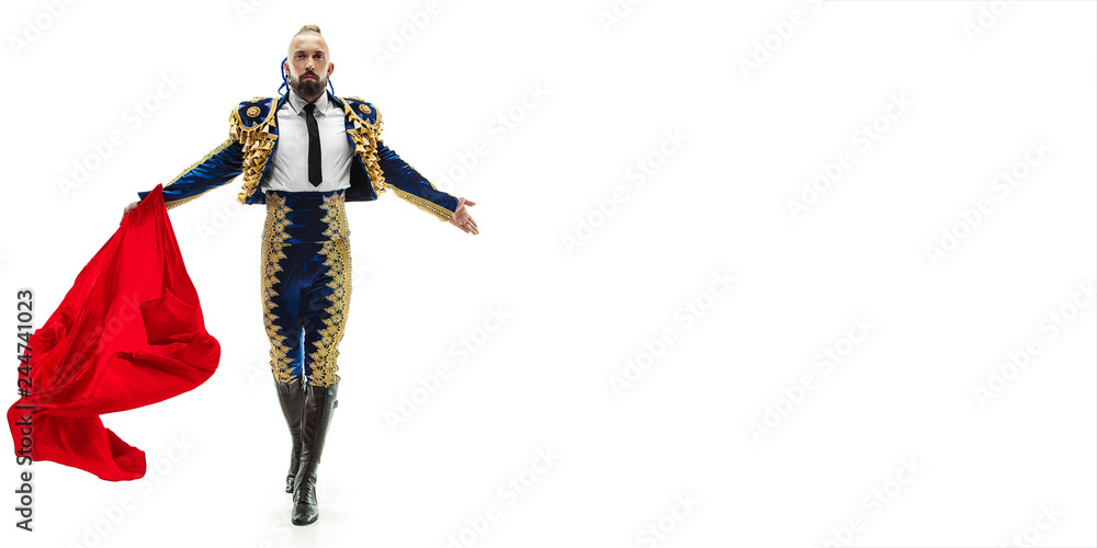 Foto de Torero in blue and gold suit or typical spanish bullfighter ...