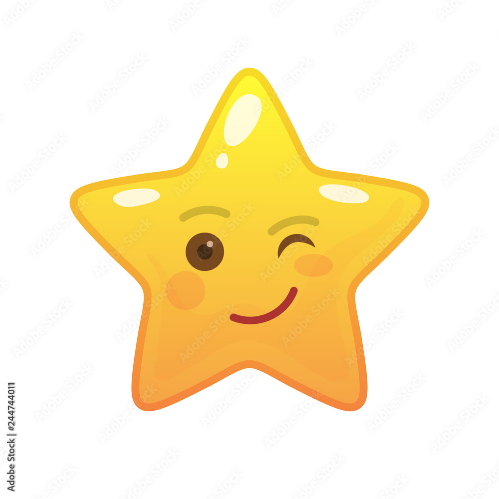 Playful star shaped comic emoticon. Winking face with facial expression ...