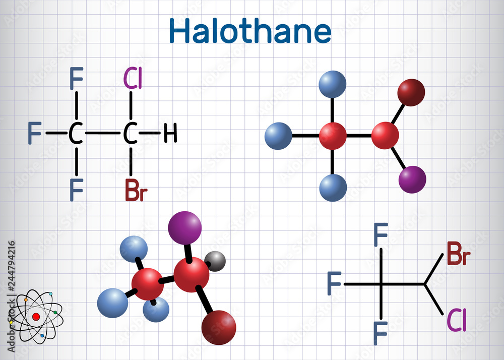 Vetor de Halothane general anesthetic drug molecule. Structural ...