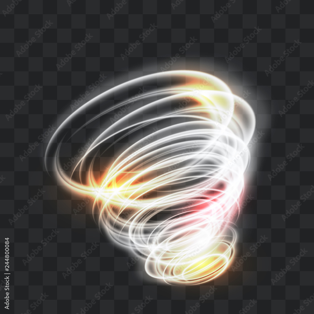A glowing tornado. Rotating wind. Beautiful wind effect. Isolated on a ...