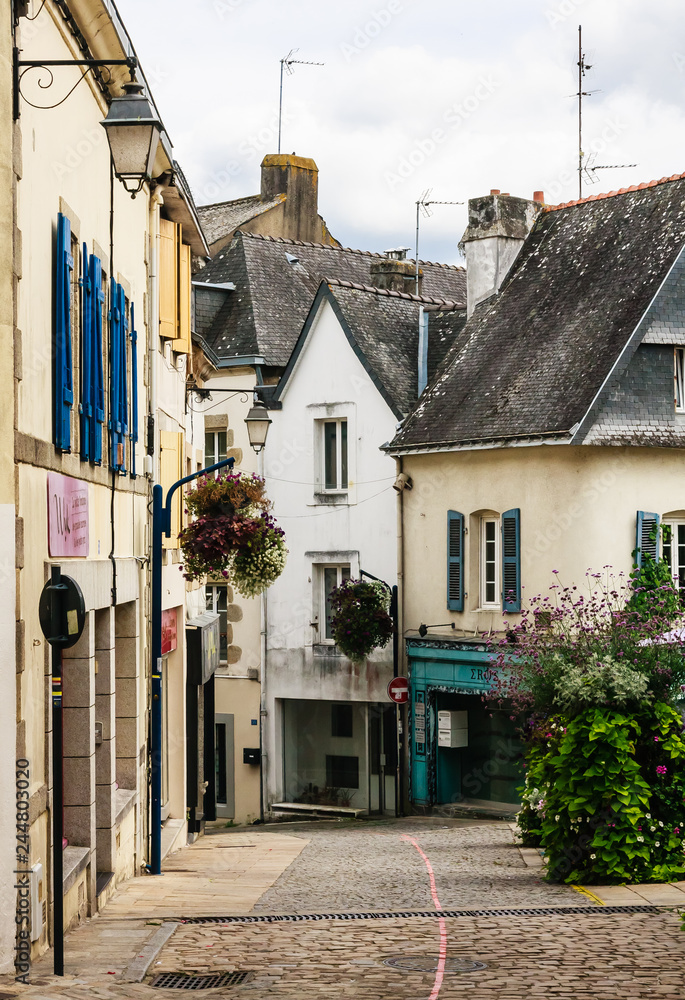 View of Quimperle (Kemperle), a historic town built around two rivers ...