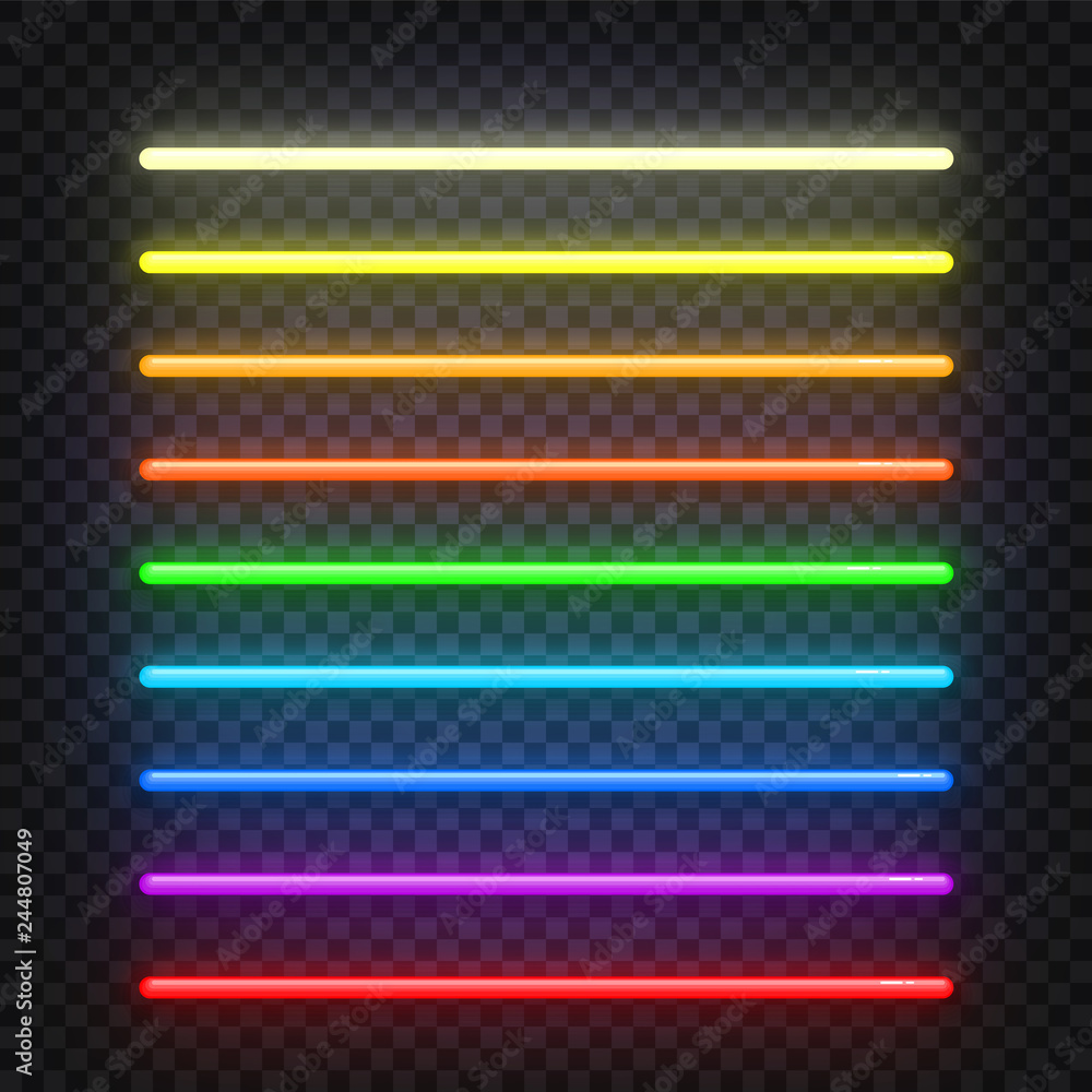 Neon brushes set. Set of colorful light objects on dark background ...