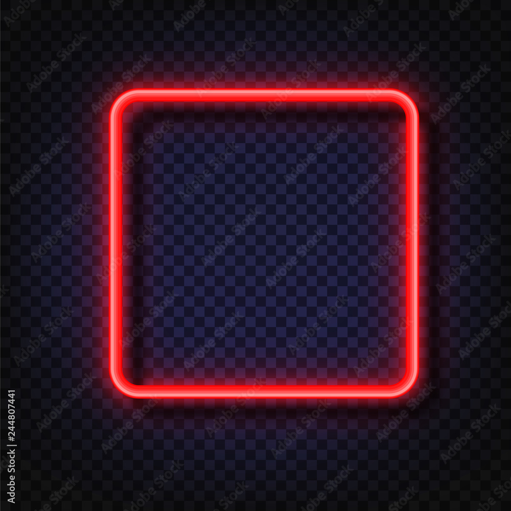 Neon light square banner. Vector Neon light frame sign. Realistic ...