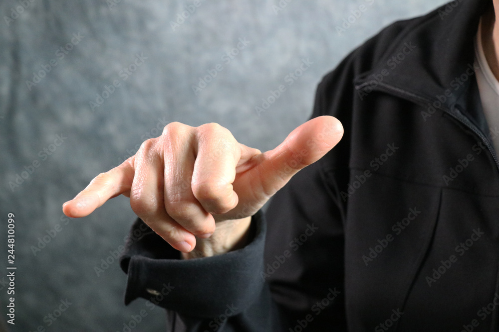 American Sign Language (ASL) letter Y held in correct position next to ...