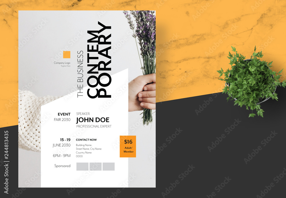 Event Flyer Layout with Orange Accents Stock Template | Adobe Stock