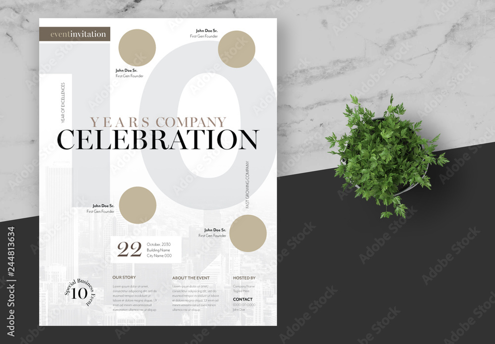 Business Celebration Event Flyer Layout with Tan Accents Stock Template ...