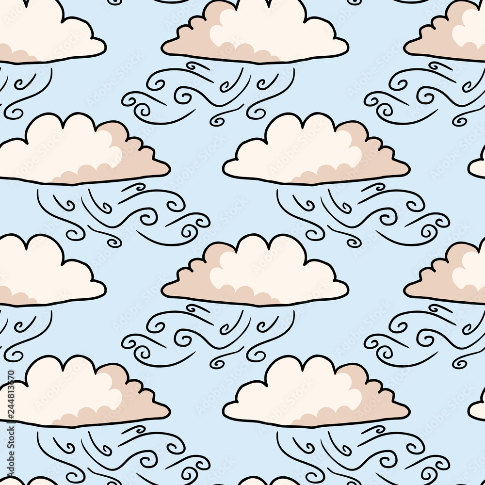 Hand drawn vector cloud illustration. Seamless repeating pattern of ...