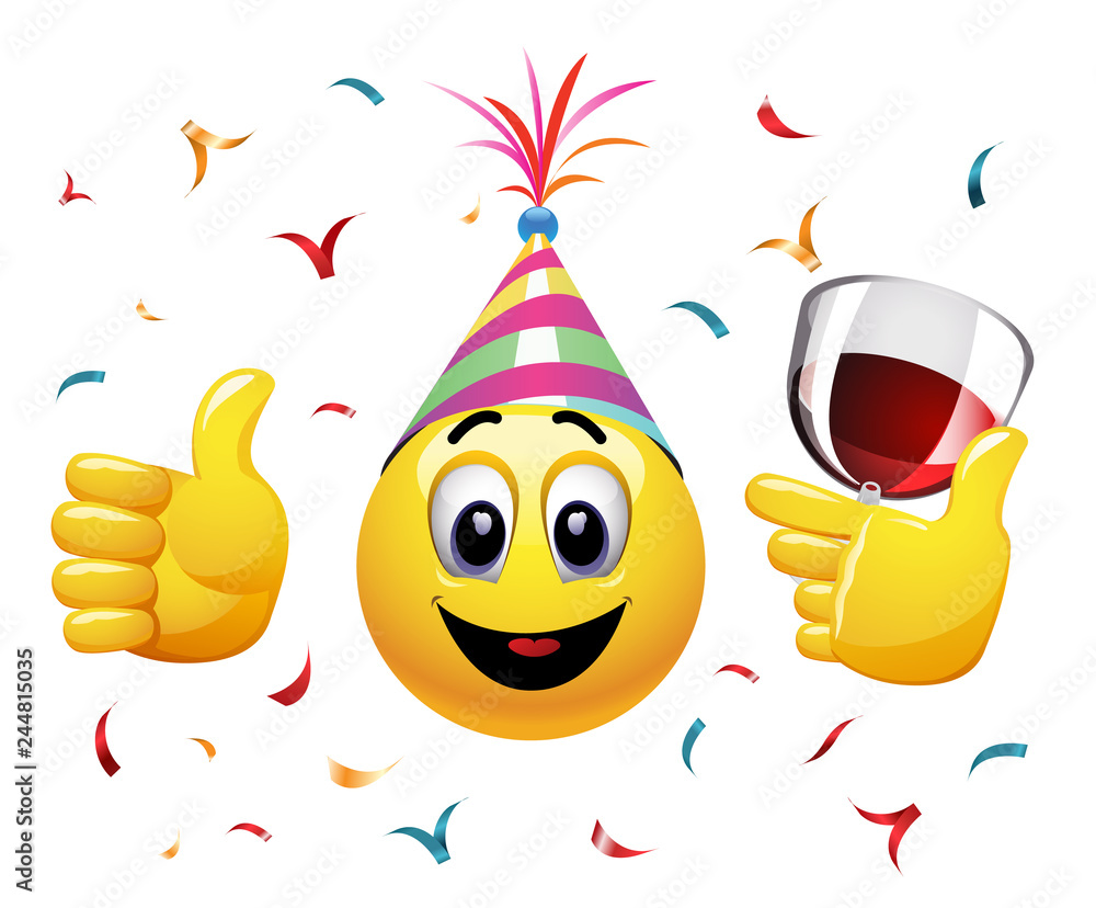 Smiley celebrating. Smiley being cheerful and having fun at the party ...