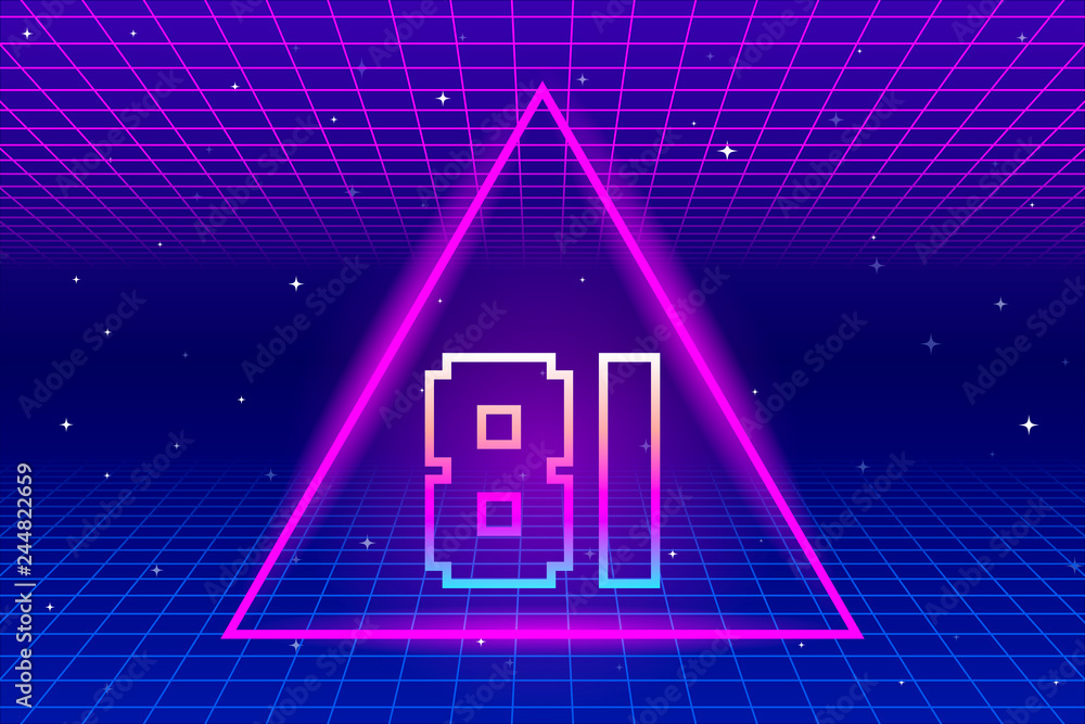 Retro Number 81 inside Triangle and Grid Background. EPS10 Vector With ...