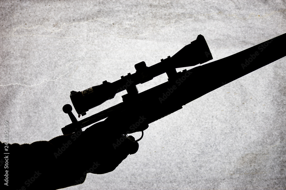 Bolt action carbine with an scope in the hand of a man. Long-range ...