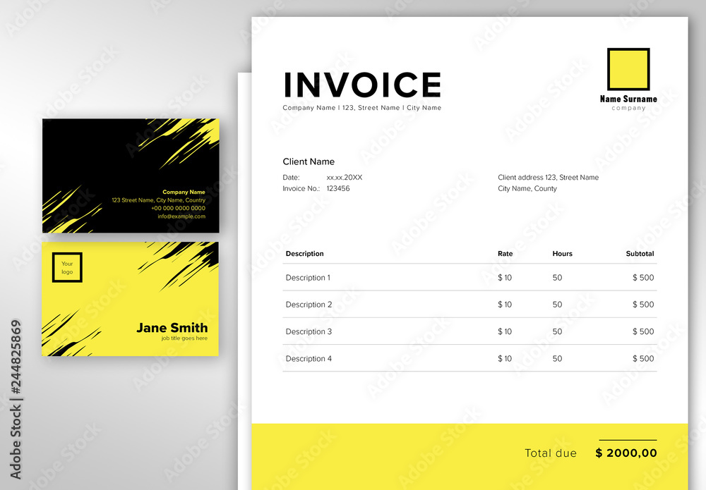 Business Stationery Set with Black and Yellow Accents Stock Template ...