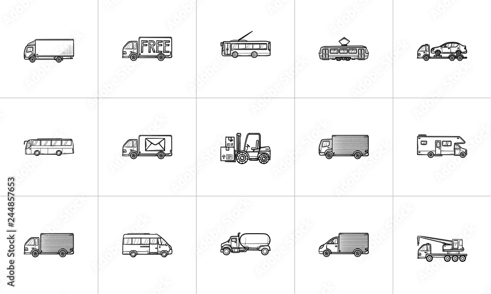 Transport hand drawn outline doodle icon. Outline doodle icon set for ...