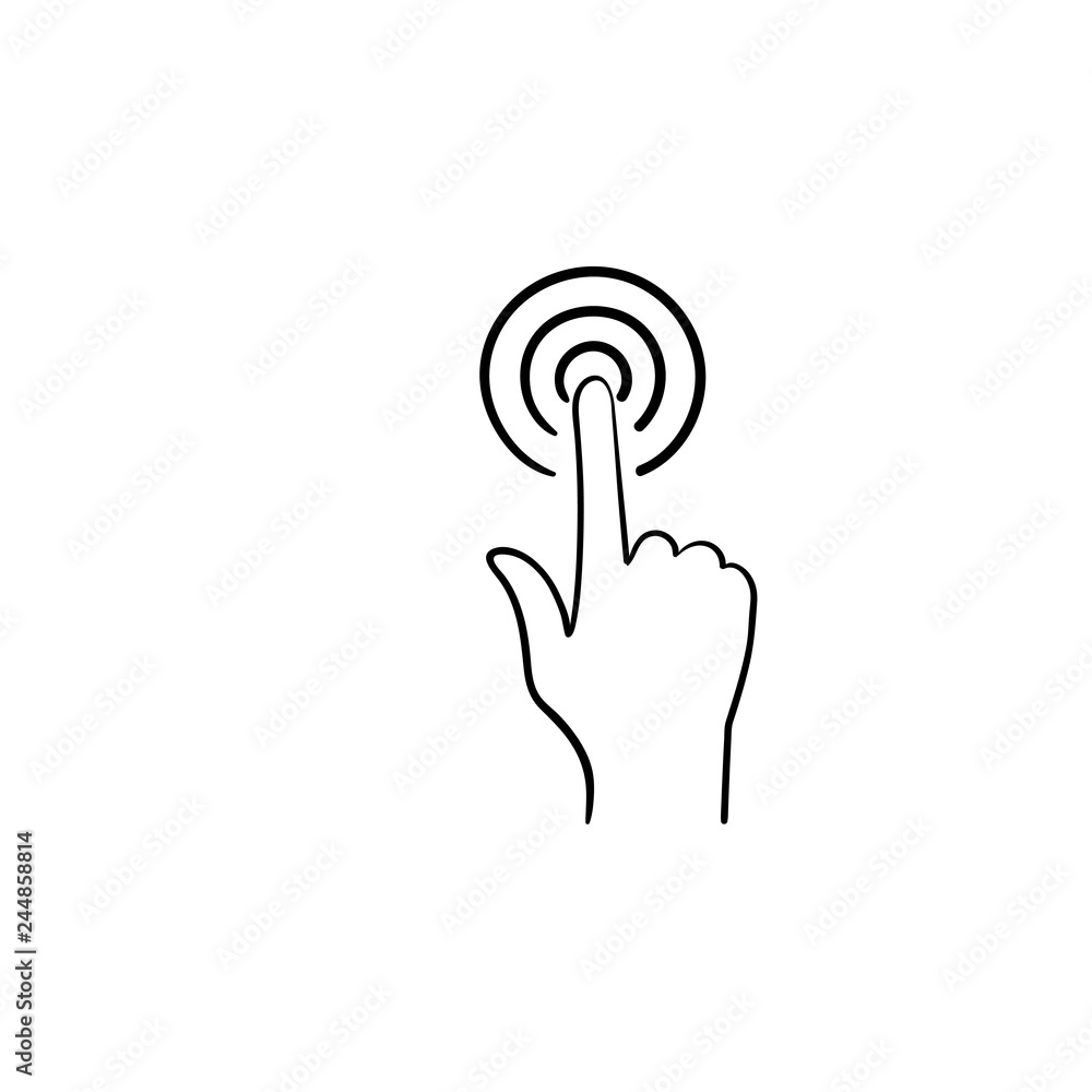Hand with point finger touch button hand drawn outline doodle icon ...
