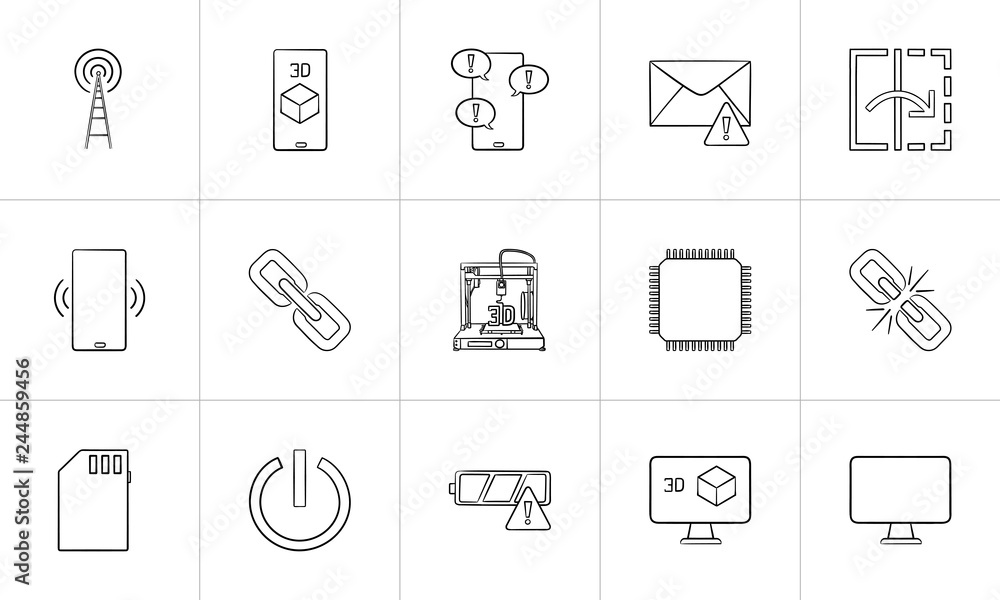 Technology hand drawn outline doodle icon set. Outline doodle icon set ...
