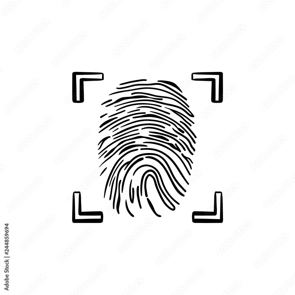 Scanned fingerprint in the frame hand drawn outline doodle icon Stock ...
