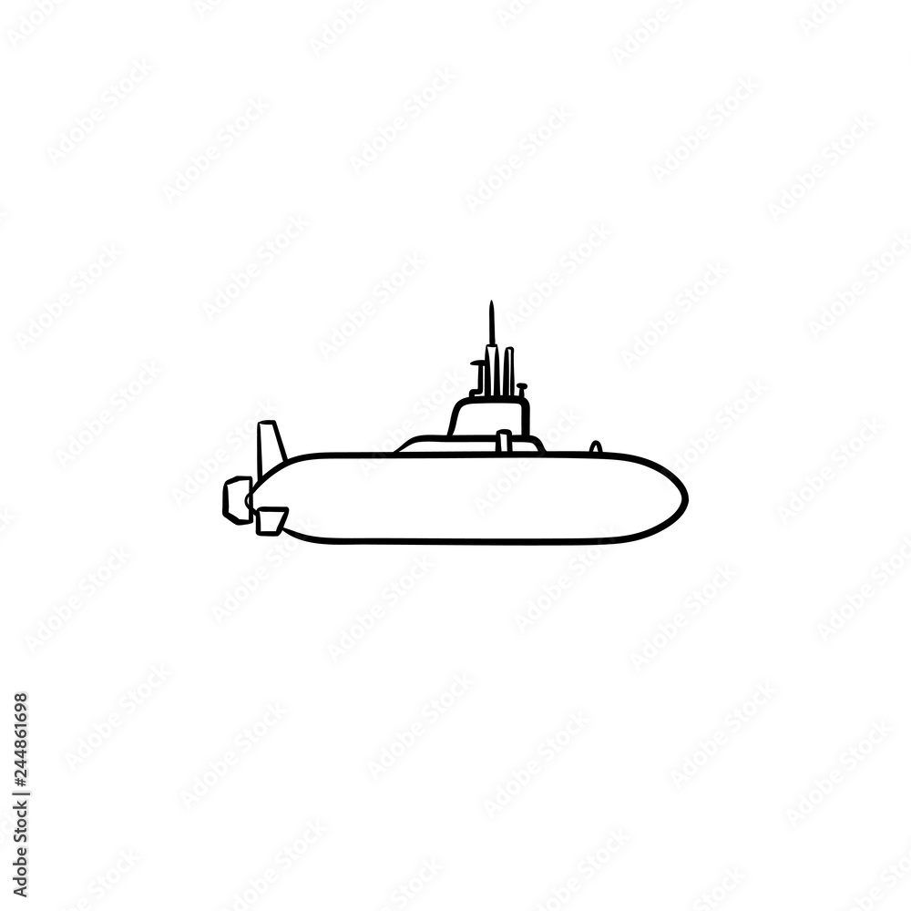 Military submarine hand drawn outline doodle icon. Navy vehicle ...