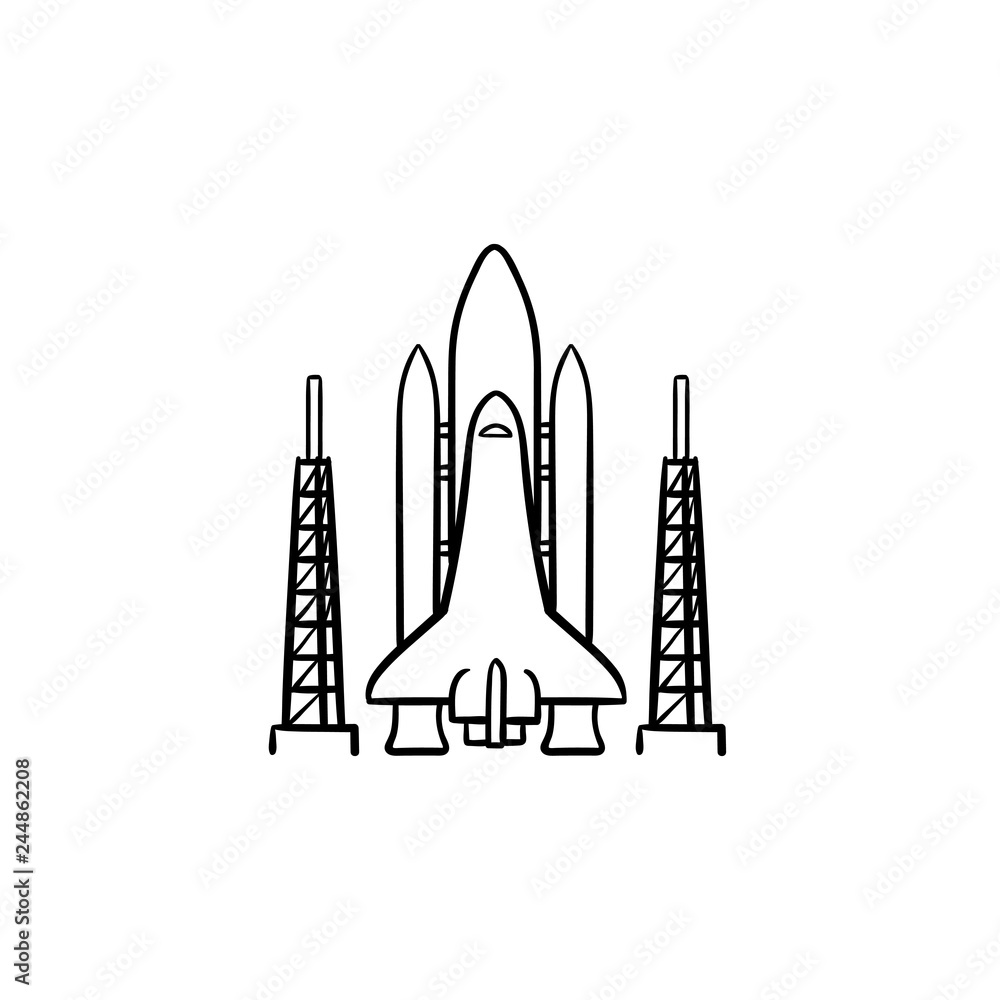 Space shuttle hand drawn outline doodle icon. Rocket launch and ...