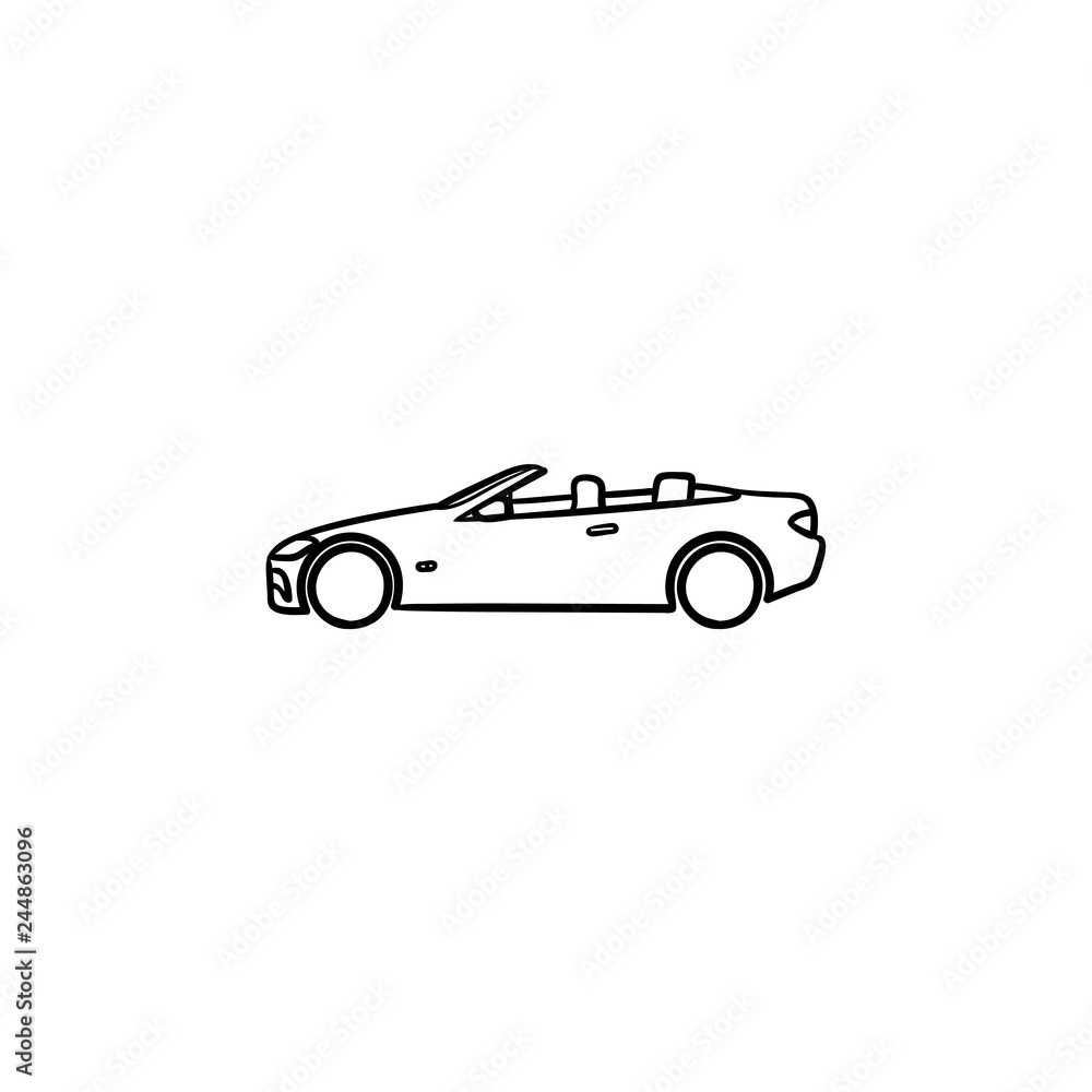 Convertible car hand drawn outline doodle icon. Automobile and speed ...