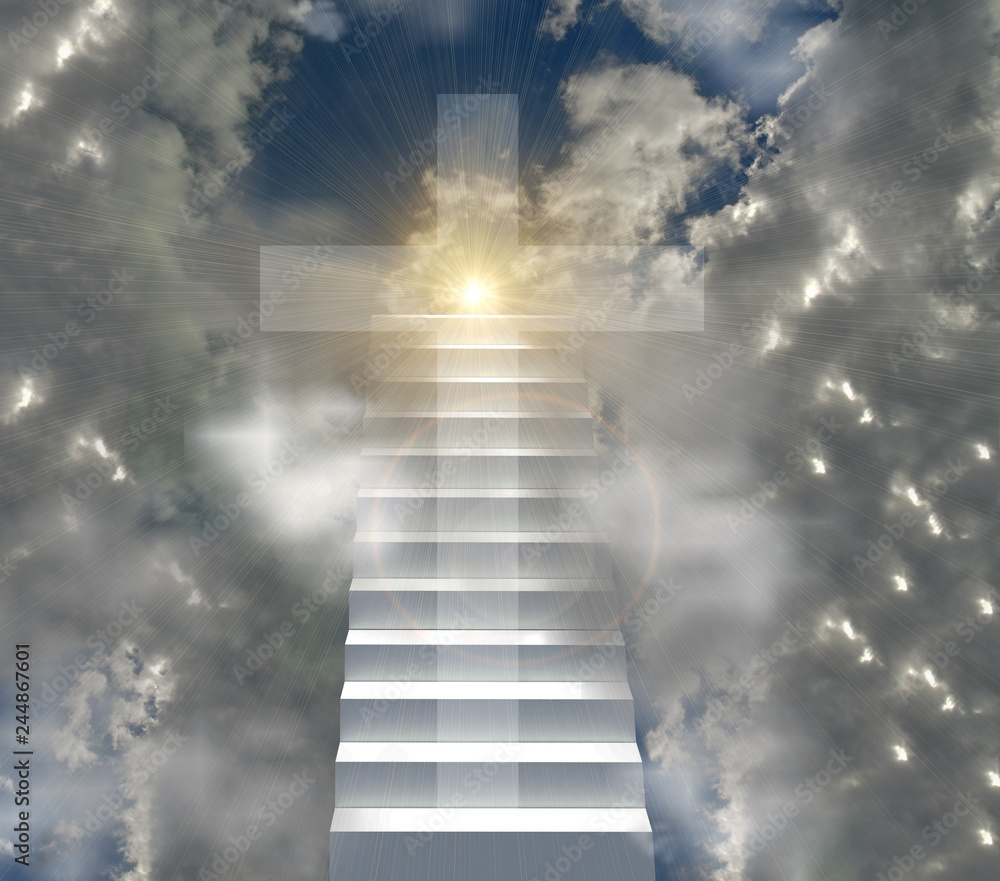 christian cross and ladder to heaven sun sunsnsine beams Stock Photo ...