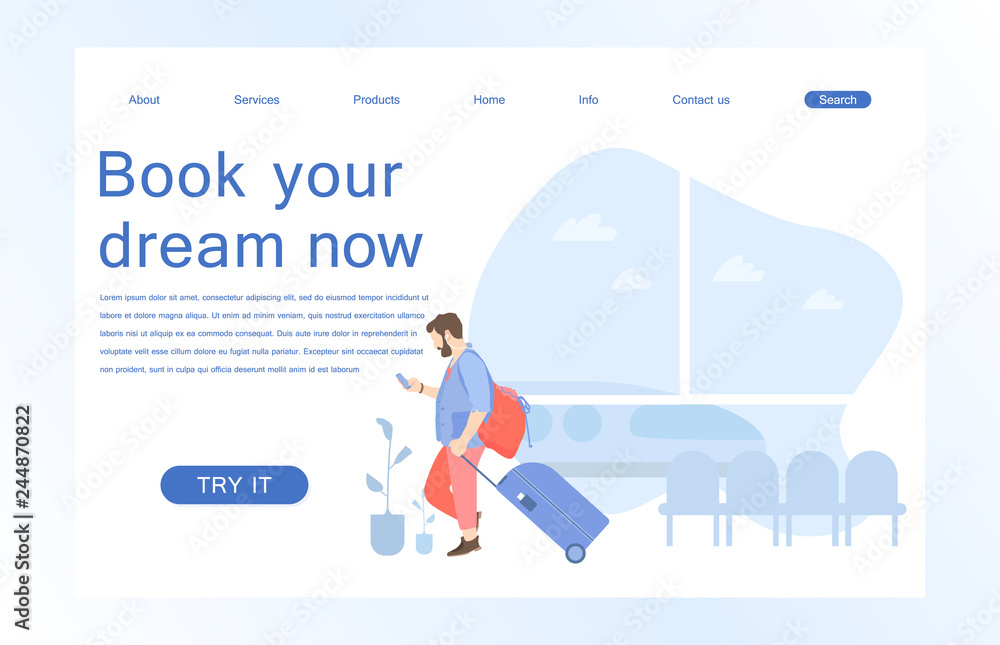 Landing page template of Book your flight. Modern flat design concept ...
