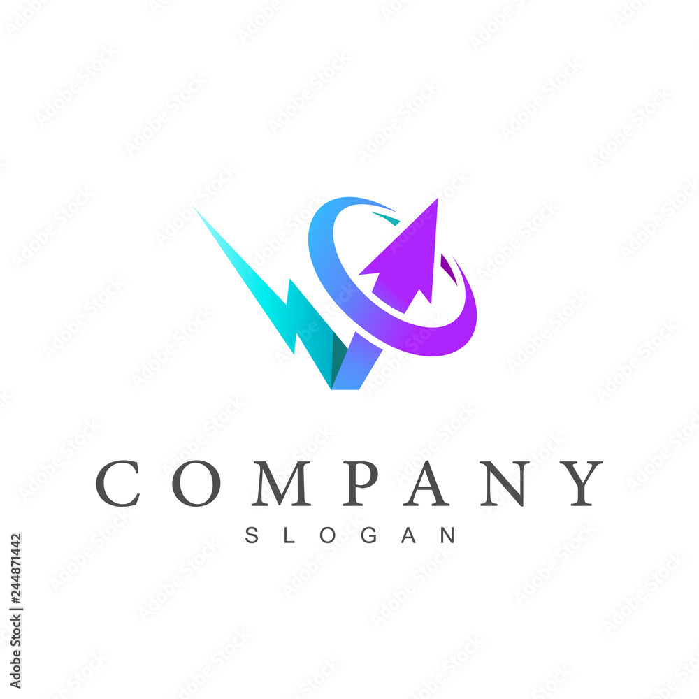 fast arrow letter v logo with thunder shape, arrow letter v logo design ...