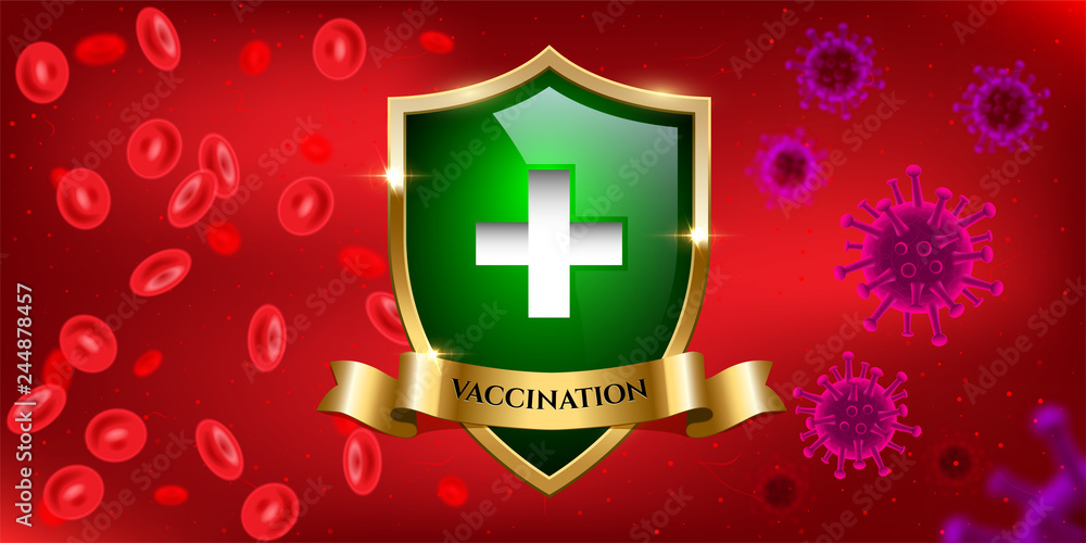 Vaccination horizontal design template. Viruses and blood separated by ...