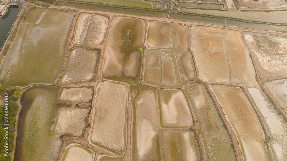 aerial view fish farm with ponds growing fish and shrimp and other ...