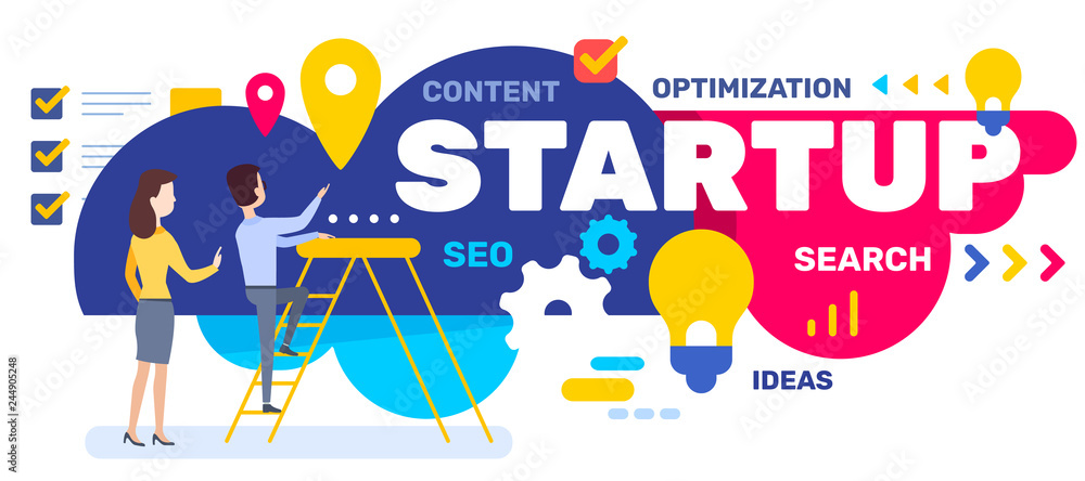 Vector creative color illustration of business startup word typography ...