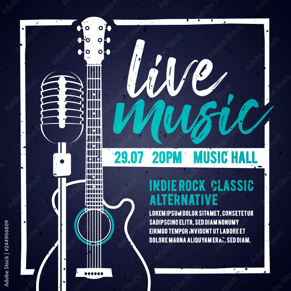 Vector illutration banner with an acoustic guitar and a microphone for ...