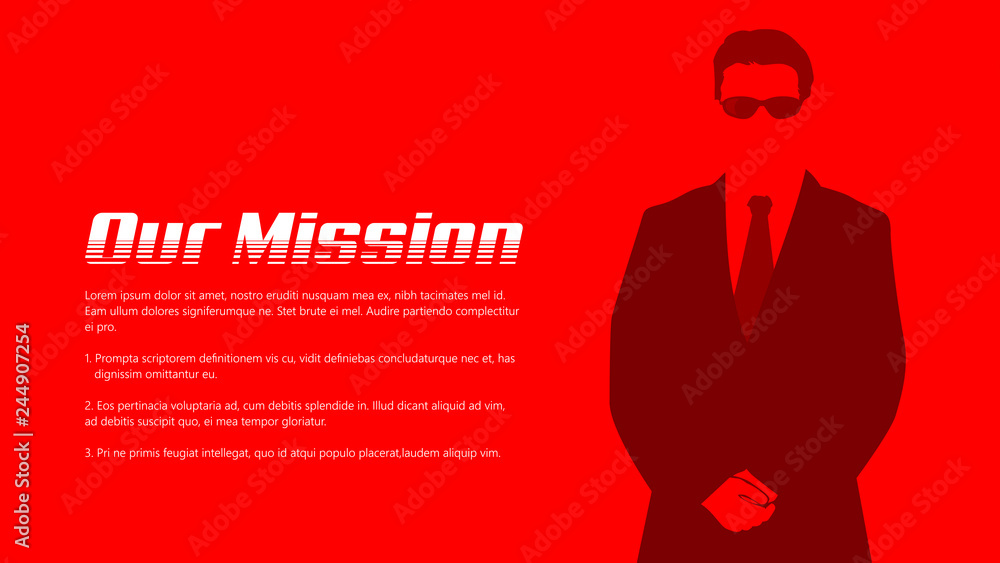 OUR MISSION web header banner man wear a formal suit and black ...