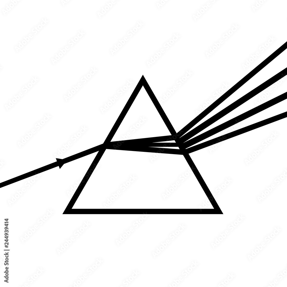 Vector black symbol or icon of the optical glass prism. Dispersion or refraction of the white ...