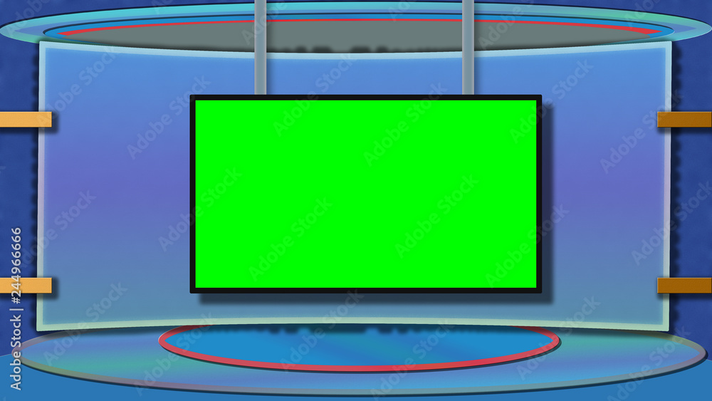 Blue themed TV studio background with greenscreen Stock Photo | Adobe Stock