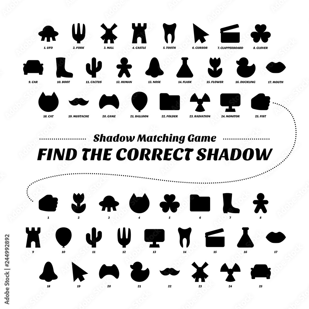 Find the correct shapes worksheets for kids. Shadow matcing game ...
