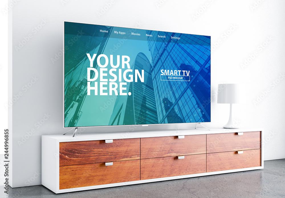 Smart TV on Console Mockup Stock Template | Adobe Stock