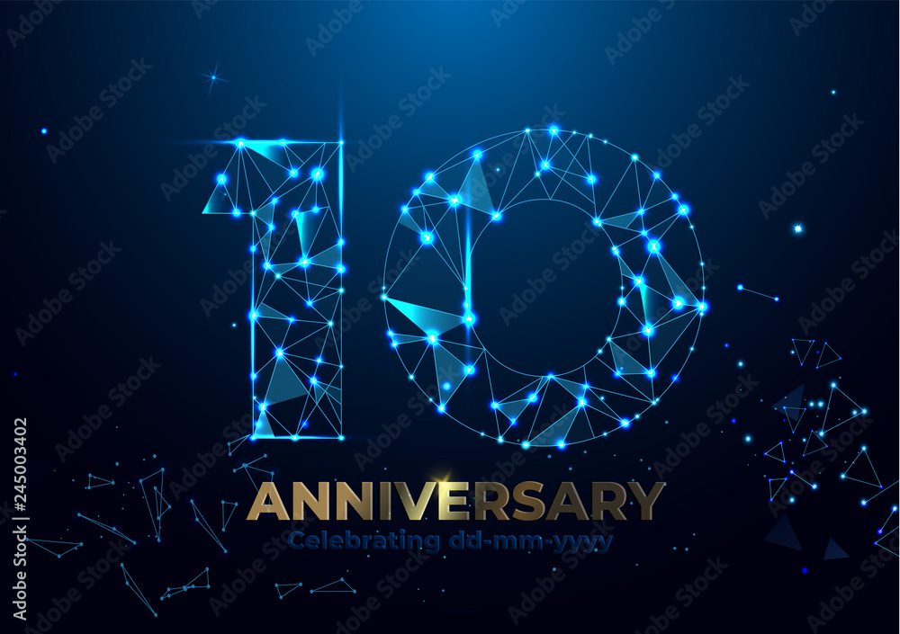 Anniversary 10. Geometric polygonal Anniversary greeting banner. gold ...