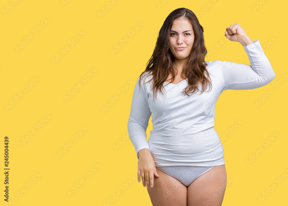 Foto Stock Beautiful Plus Size Young Overwight Woman Wearing White