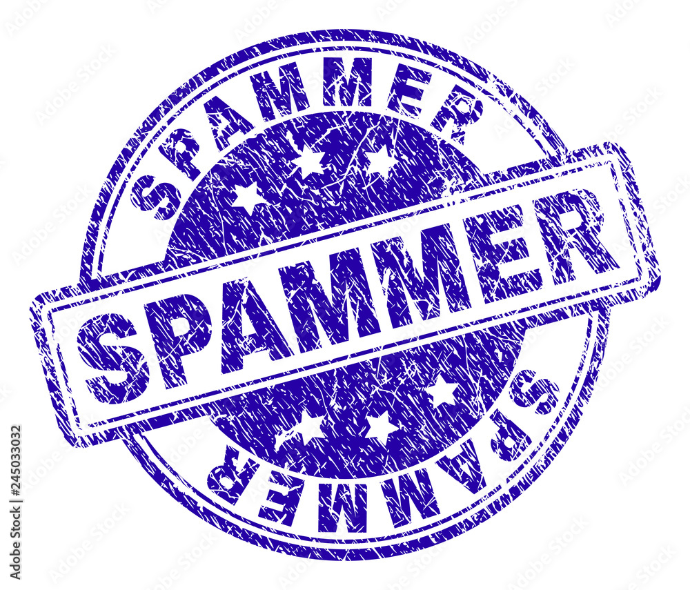 SPAMMER stamp seal watermark with grunge texture. Designed with rounded ...