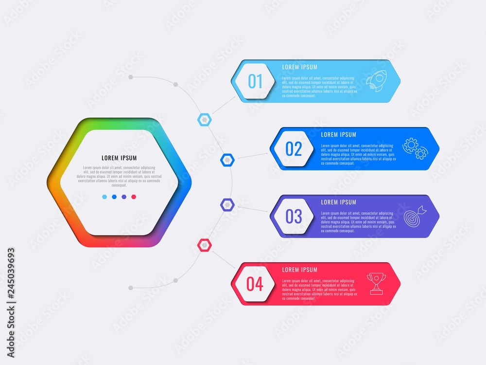 simple four steps design layout infographic template with hexagonal ...