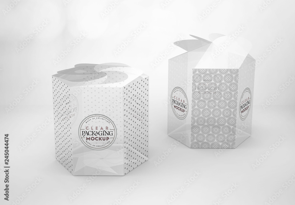 Clear Hexagonal Twist Top Boxes Mockup Stock Template | Adobe Stock