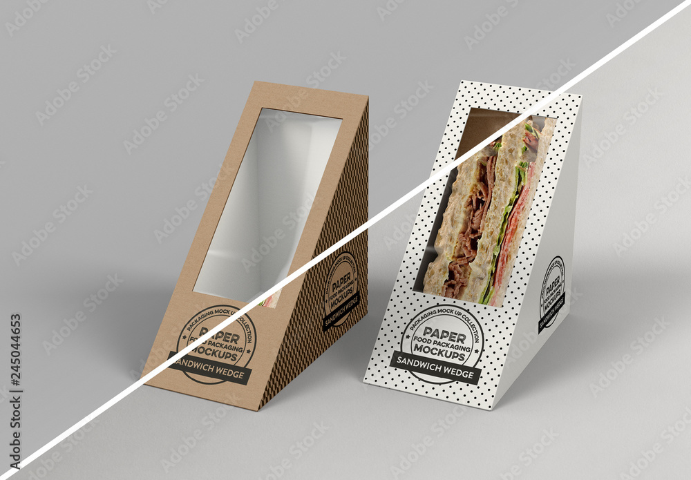Two Sandwich Wedge Boxes Mockup Stock Template | Adobe Stock