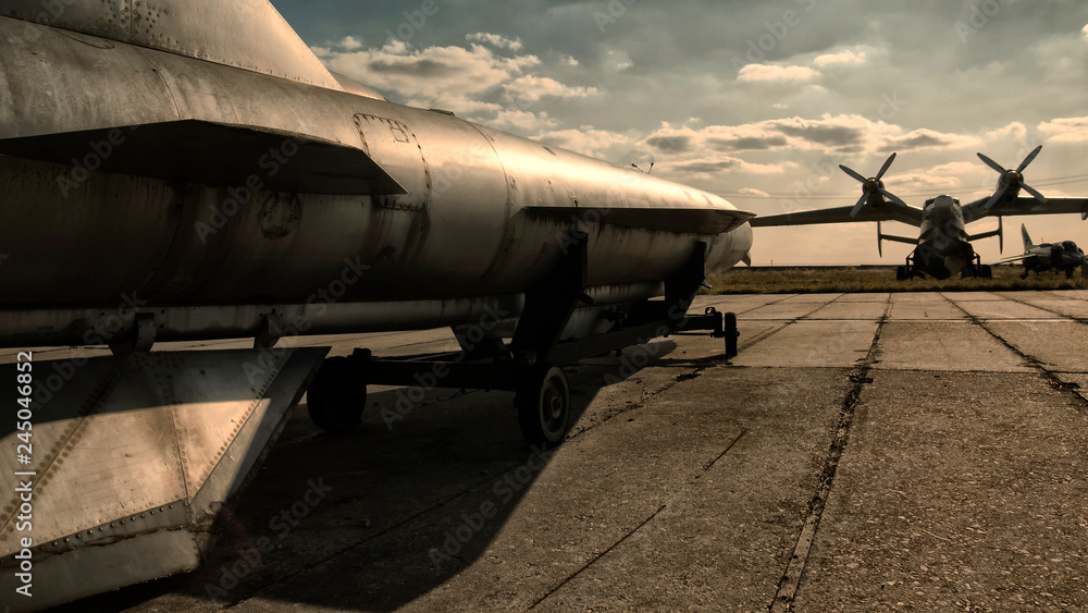 Nuclear bomb on the runway, nuclear bomb on the runway, military base ...