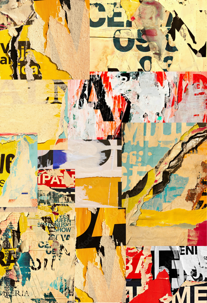 Collage ripped torn advertisement street posters grunge creased ...
