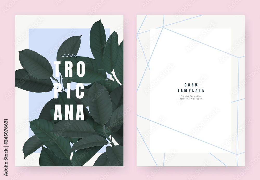 Tropical plant invitation card template design, dark green Ficus ...