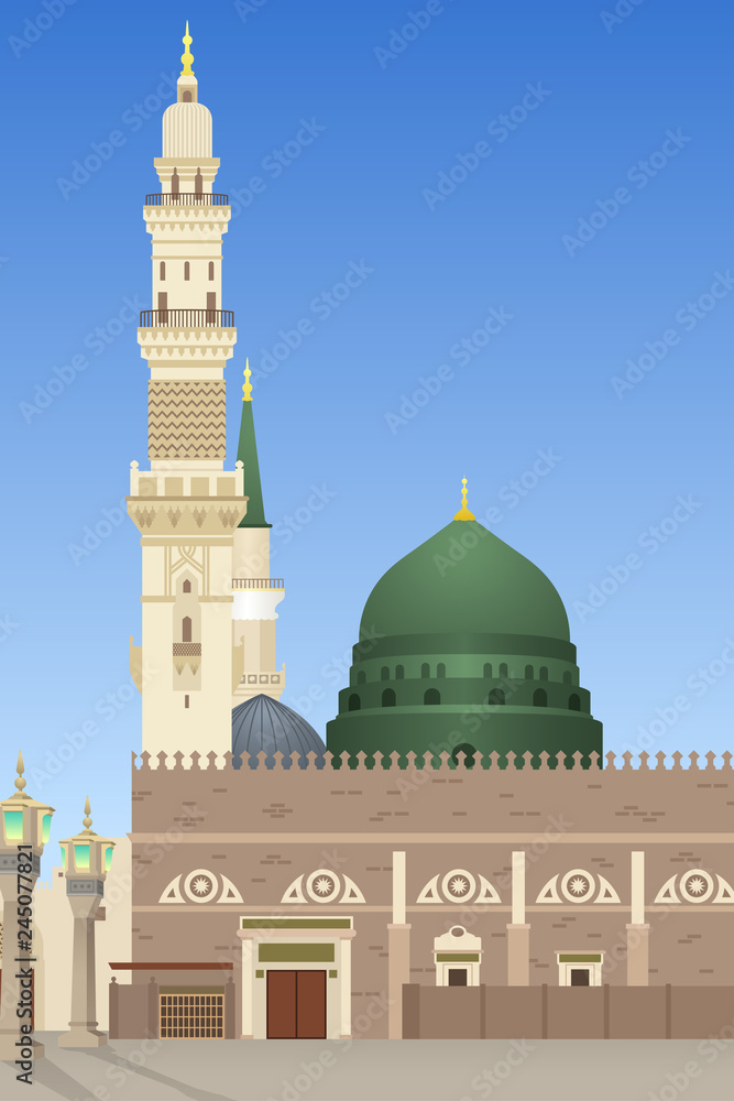 Al-Masjid An-Nabawi Mosque in Medina Illustration Stock Vector | Adobe ...