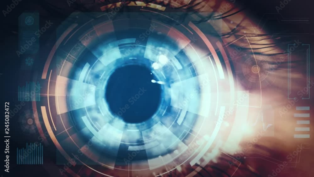 Technology eye with data. Blue cyber eye and HUB animation Stock Video ...
