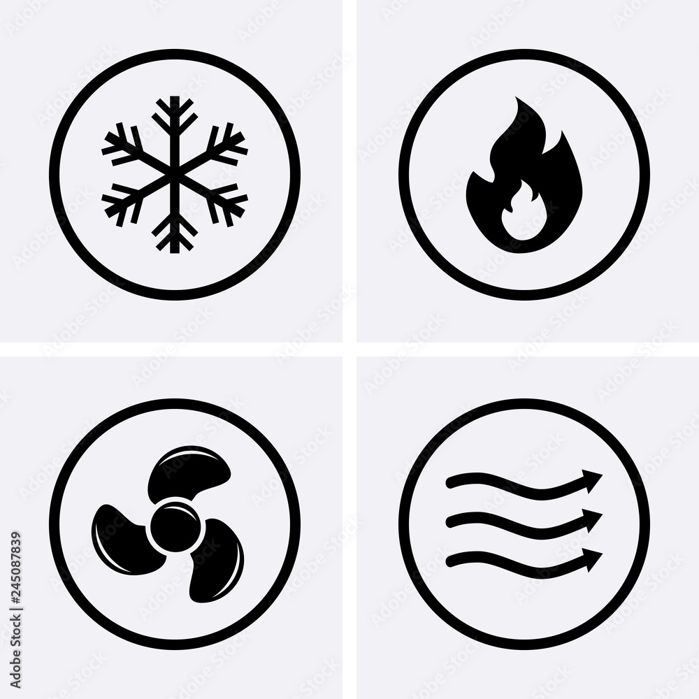 HVAC (heating, ventilating, and air conditioning) Icons. Heating and ...
