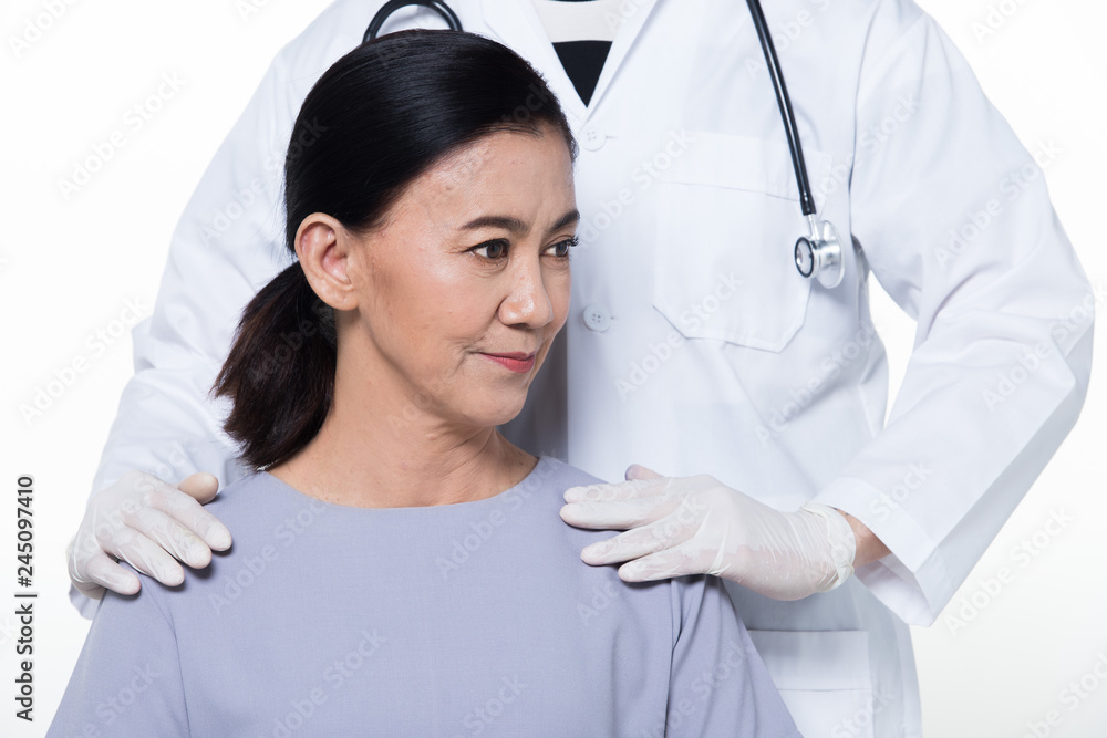 Asian Middle 60s age Woman Patient check up health with Doctor. Aging ...