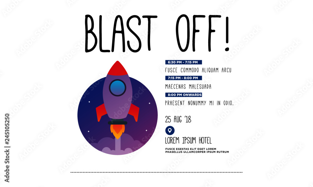 Blast Off Space Theme Party Invitation Design with Where and When ...
